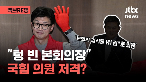 [백브RE핑] '국회의원 50명 감축' 한동훈 "본회의장 비던데?" 결석률 상위는 국힘 의원들 | JTBC 뉴스